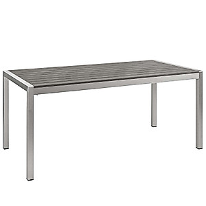 Modway Shore Aluminum Outdoor Patio 3-Piece Dining Set with 71" Rectangle Dining Table and Two 67" Benches in Silver Gray
