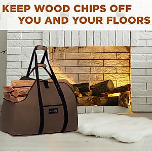 Outdoor 360 Firewood Bag Carrier - Extra Large Wood Bag for Firewood-Water Resistant Carrying Bag with Padded Handles & A Handy Side Pocket-24 L x19 H x12-Waxed Canvas Log Tote for Home or Camping