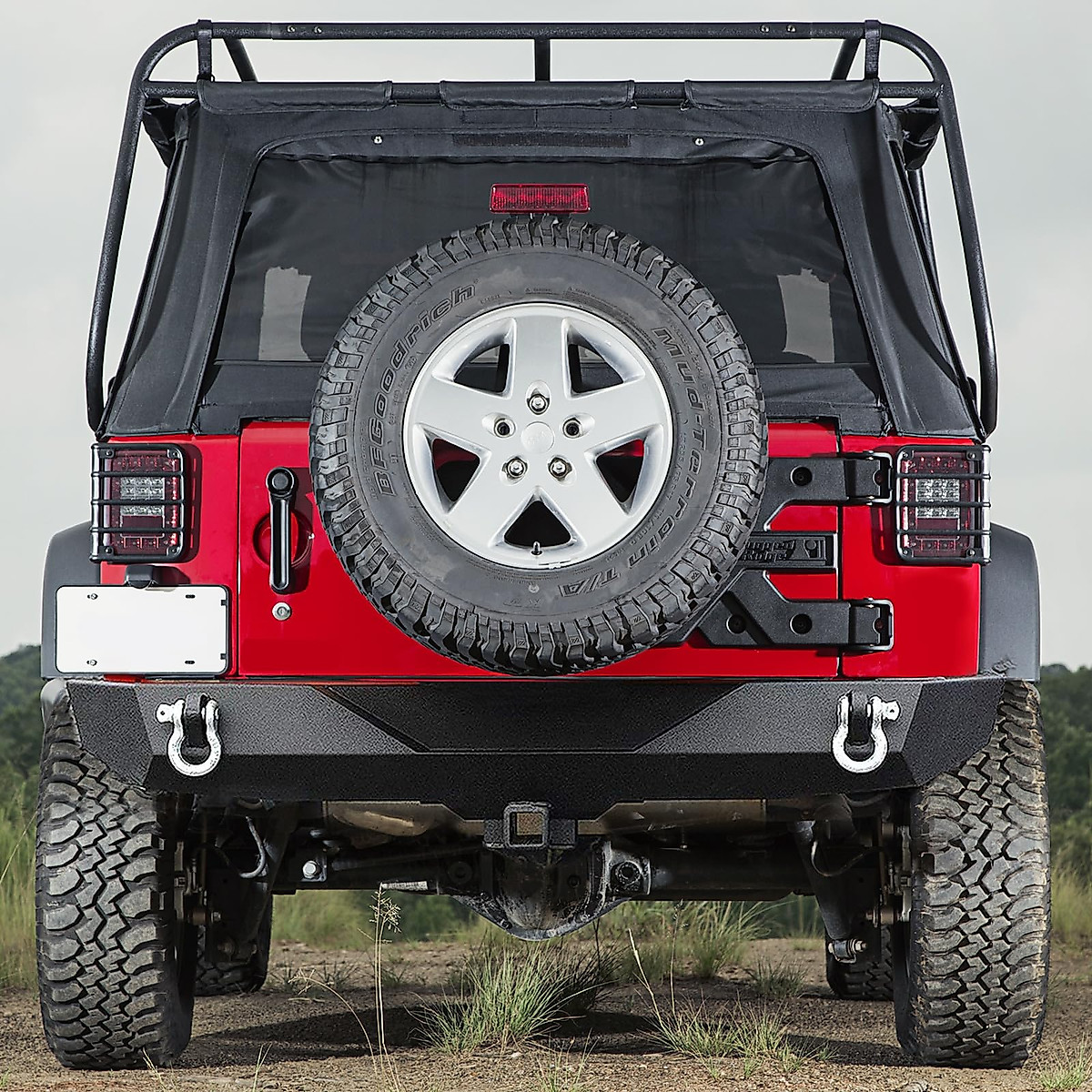 FINDAUTO Rront Bumper and Rear Bumper w/Tire Carrier Compatible for 2007-2018 for Jeep Wrangler JK with D-ring Winch Plate