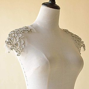 Sparkling Rhinestone Applique Shoulder Accessories Sleeve Diamante Craft Sewing on Bridal Wedding Dress Gown (1 Pair)