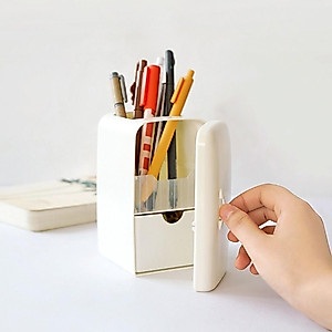 1PCS Mini Pen Holder,Portable Pen Holder Large-capacity Waterproof Storage Box Kawaii Pen Holder for Office(white)