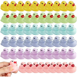 Haooryx 60PCS Macaron Color Miniature Rubber Duckies Mini Pastel Float Ducky Pool Toy Novelty Squeeze Smile Ducks for Kids Birthday Party Favors Basket Stuffer Baby Bath Toys Decorations