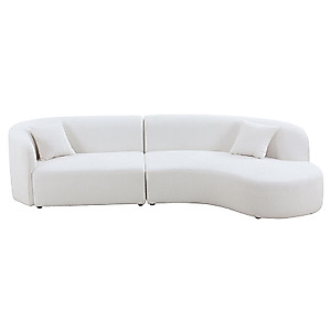 mr.waiba Luxury Modern Style Living Room Upholstery Curved Sofa with Chaise 2-Piece Set, Right Hand Facing Sectional, Boucle Couch, White