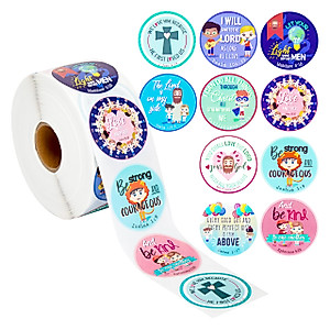 Juvale 1000 Pieces Christian Stickers, Bible Verse Stickers for Kids, Easter, School, Religious Sticker Roll, 10 Designs, James 1:17, Psalm 104:33, Ephesians 4:32 (1.5 in)