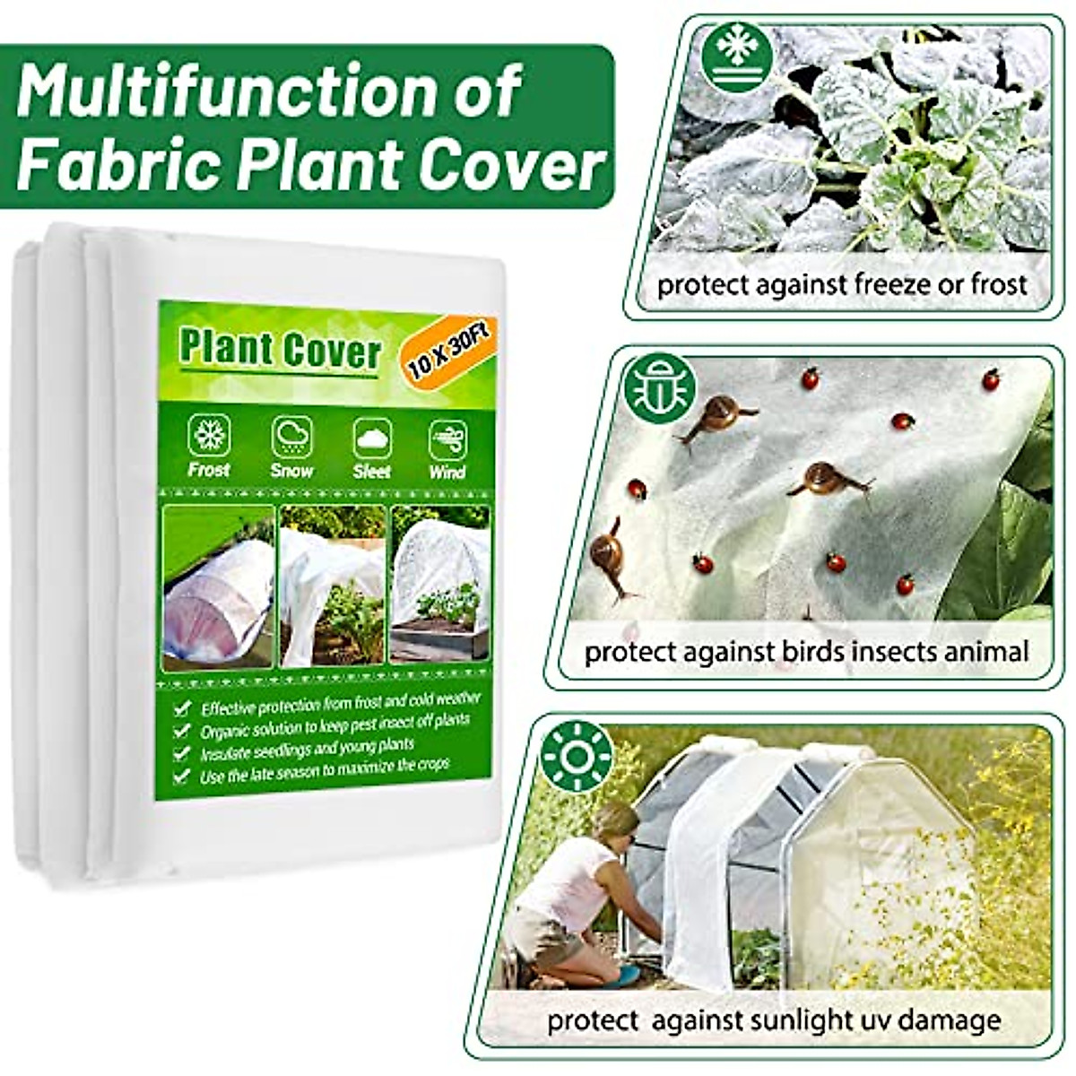 Plant Covers Freeze Protection Kit,10 x 30Ft Frost Cloth & 6Pcs Wide Garden Hoops, Floating Row Cover with Greenhouse Hoops Frost Blanket Garden Covers for Plants Vegetables Raised Beds Greenhouse
