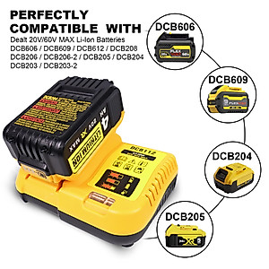 Battery Charger Replacement for Dewalt 12V 20V and 60V MAX Lithium-Ion Battery DCB112 for DCB205 DCB112 DCB201 DCB200 DCB612 DCB609-2 DCB609 DCB606 DCB606-2 DCB208 DCB206 DCB206-2 DCB204 DCB203