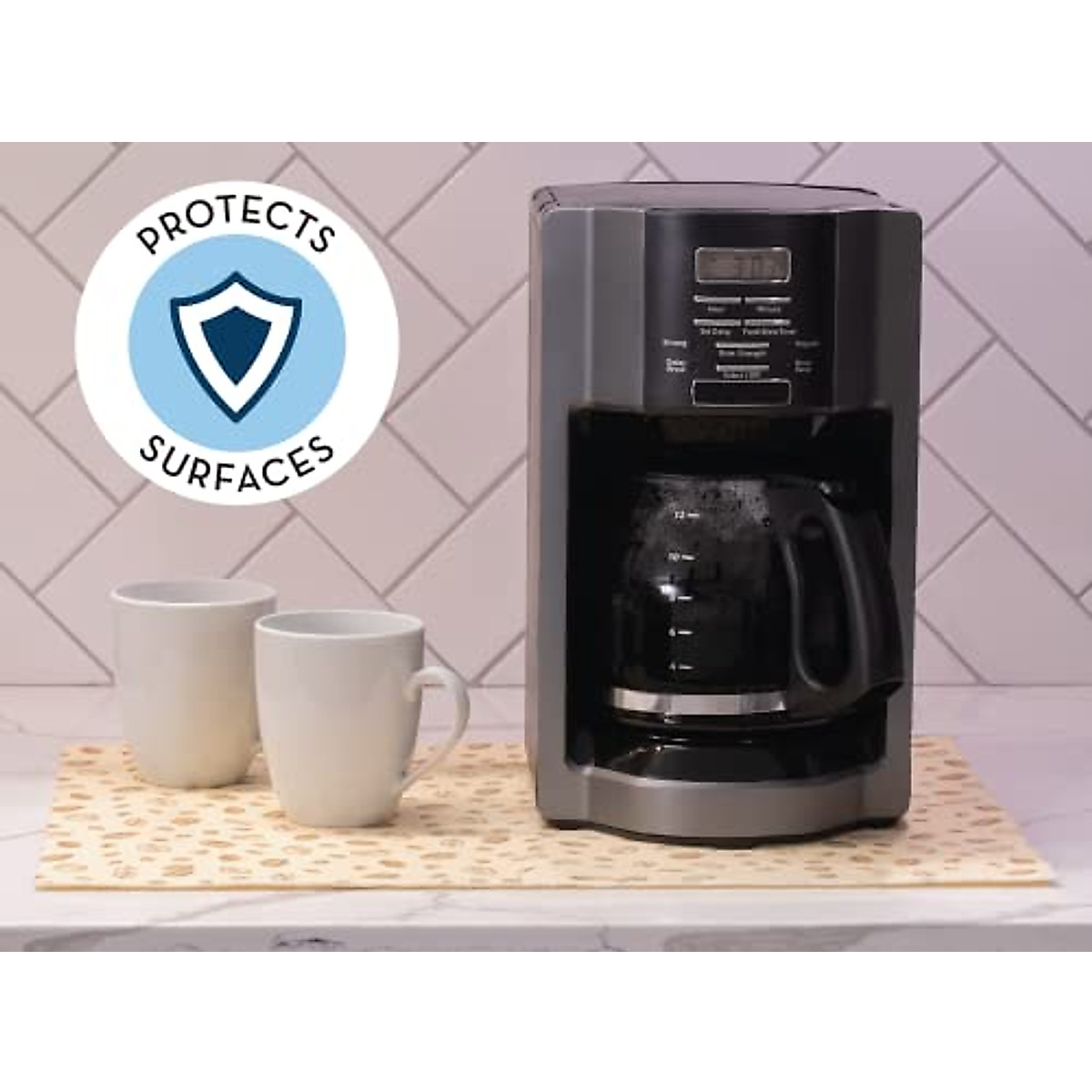 S&T INC. Coffee Mat, Absorbent Coffee Bar Mat for Coffee Maker and Espresso Machine, Coffee Maker Mat for Countertops, Coffee Beans Print, 14 in. x 20 in., 1 Pack