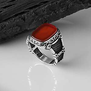 925 Sterling Silver Men Silver Ring with Carnelian Stone, Handmade Engraved Carnelian Silver Ring, Gift for him, Minimalist Silver Ring