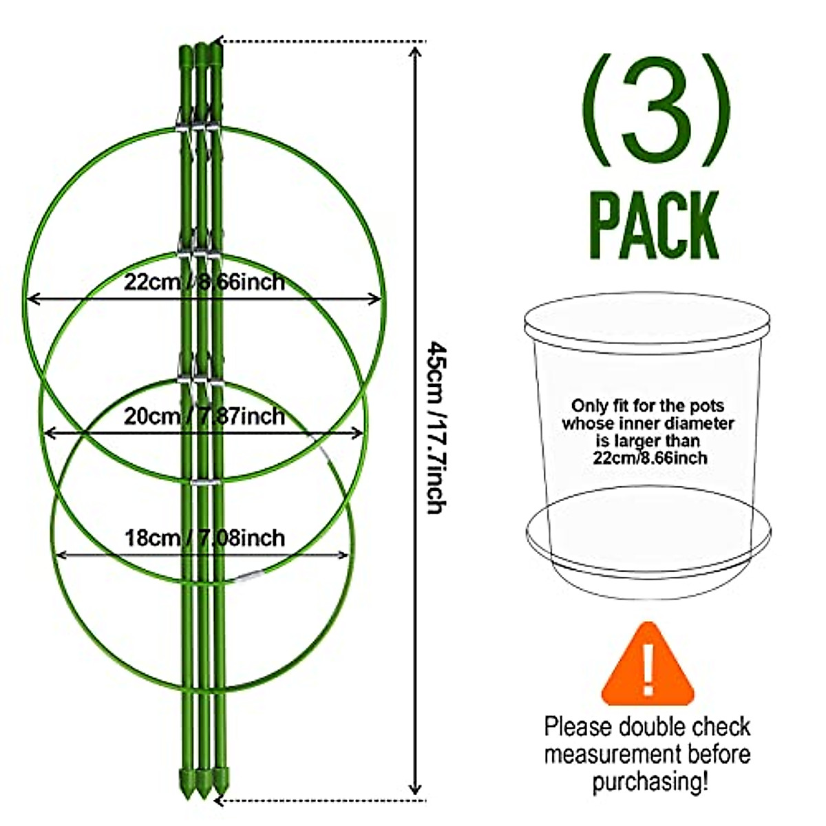 Tomato Cages, LEOBRO 3 Packs Plant Garden Stakes, Small Tomato Plant Support Cages for Garden, Metal Plant Support Trellis for Tomato Peony Flower Climbing Indoor Plants, 17.7" H