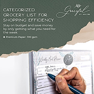 Graceful By Design Weekly Meal Planner and Grocery List Magnet Pad For Fridge or Wall - Weekly Menu Board For Kitchen and Meal Planner Magnetic with Tear-Off Grocery List Notepad - 8.5" x 11"