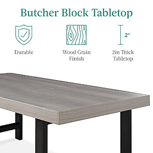 Best Choice Products 44in Modern Coffee Table Butcher Block Top Large Accent Table, Rectangular Wood Industrial Rustic Coffee Table for Living Room w/ 2in Metal Legs, 3in Tabletop - Gray