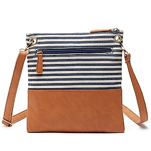 Duketea Stripe Medium Crossbody Purse, Canvas + Faux Leather, Blue, Size Medium