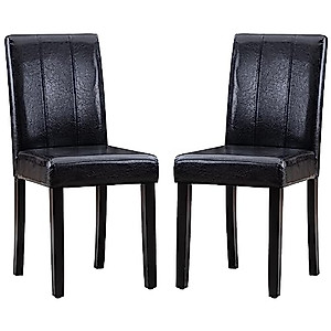 CRECQ Upholstered Dining Chair Set of 2 PU Leather Living Room & Dining Room Chairs,Modern Kitchen Armless Side Parsons Chair with Solid Wood Legs,Black