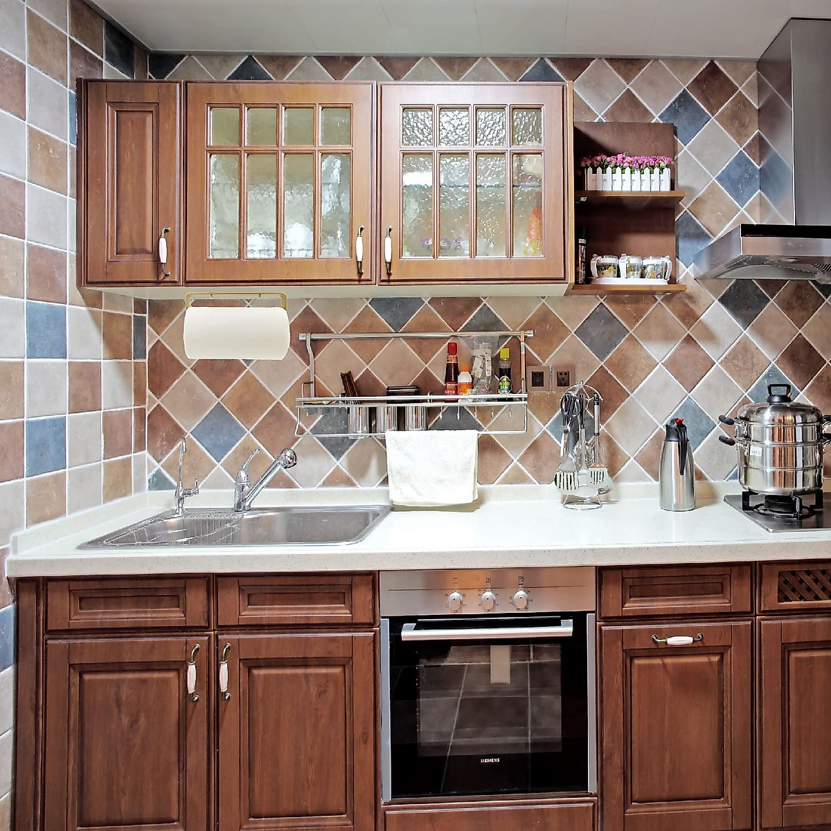 TeenGo Paper Towel Holder Under Cabinet, No Drilling & Wall Mount with 2 Self Adhesives for Kitchen(Golden)