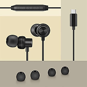 PALOVUE USB Type C Headphones in Ear Earphones Earbuds with Mic and Volume Control Compatible for Google Pixel Samsung Oneplus Huawei Sony MacBook Black