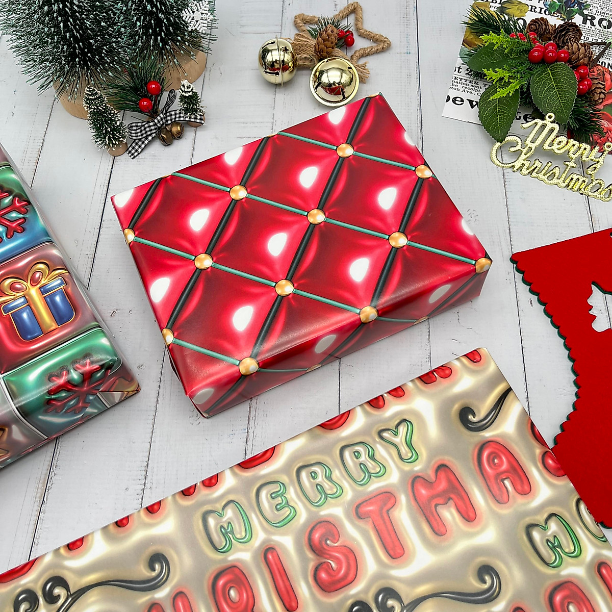 Dtiafu Stereoscopic Christmas Wrapping Paper Bundle - Unique Xmas Design with Snowman Merry Christmas - 20 x 28 Inch Per Sheet(8 Pcs)