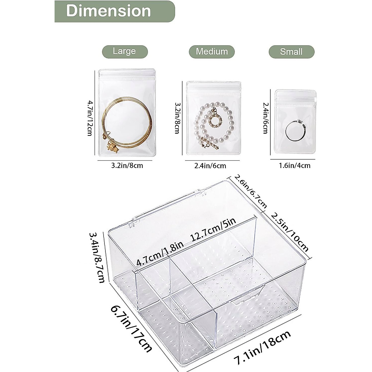 4-in-1 Acrylic Jewelry Organizers and Storage with 60 Portable Anti Tarnish Jewelry Bags, Clear Jewelry Box Travel Jewelry Case for Earrings Rings Necklaces Bracelets, Christmas Gifts for Women Girls