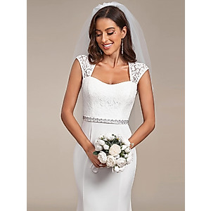 Ever-Pretty Women's Mermaid Spaghetti Straps V-Neck Long Formal Dresses for Evening Party White US10