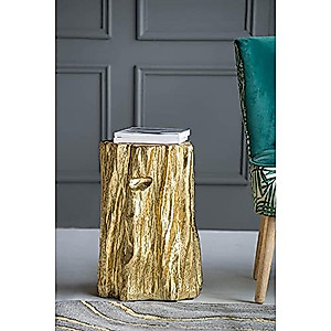 A&B Home Nature Wood Texture Inspired, End Table Side Table Living Room Furniture Luxury, Golden Tree Trunk Garden Stool or Gold Coffee Table Accent Tables for Small Spaces - 13.5x13x20