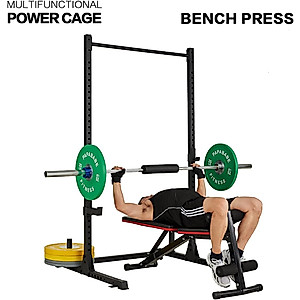 fissfire Squat Stand Home Gym 800lbs Workout Equipment Adjustable Power Rack with J-Hooks Safety Bar Pull Up Bar