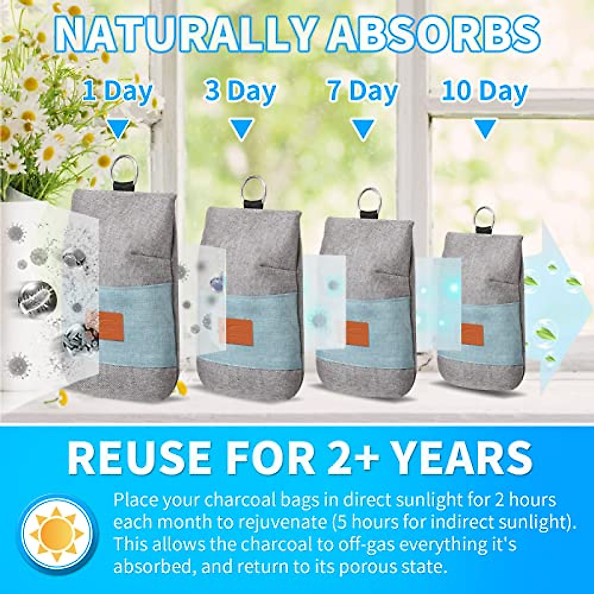 6 Pack Nature Fresh Charcoal Air Purifying Bag Charcoal Bags Odor Absorber, Closet Deodorizer Smoke Closet Car Fridge Shoe Dog Odor Bathroom Gym Refreshers Eliminator, Work From Home Essentials.