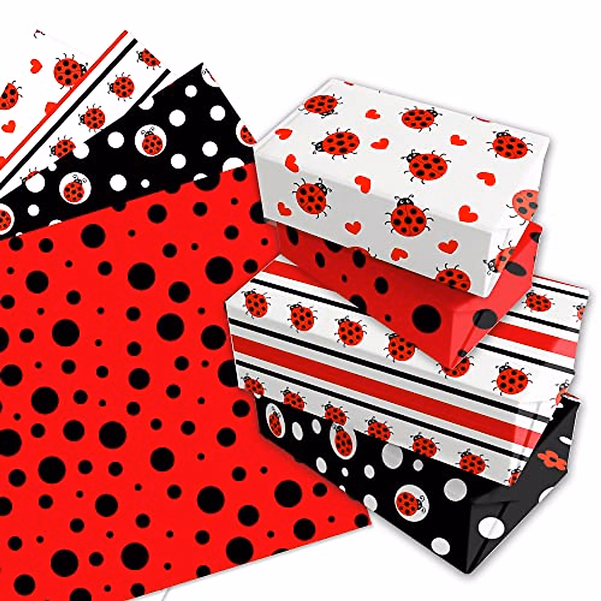 littkeef cliaet 16 Sheets Ladybug Fancy Gift Wrapping Paper Ladybug Wrapping Paper Set 3 Insect Design Ladybug Party Wrapping Paper for Ladybug Fancy Birthday Party Decoration 20'' x 27''