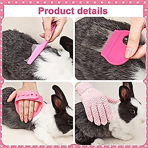 VCZONE 8 Pcs Small Animal Pink Grooming Kit, Rabbit Grooming Kit with Pet Nail Clipper and File, Flea Comb, Pet Shampoo Bath Brush , Pet Shedding Slicker Brush, Bath Massage Glove, Cleaning Comb (Pink)