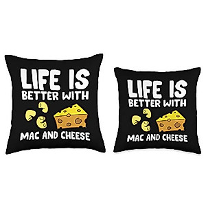 The Mac And Cheese Macaroni Lover Store Life is Better Funny Mac N Cheese Throw Pillow, 16x16, Multicolor
