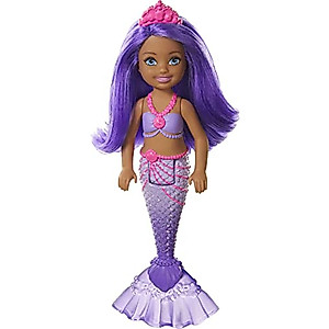 Barbie Dreamtopia Chelsea Mermaid Doll with Purple Hair & Tail, Tiara Accessory, Small Doll Bends At Waist