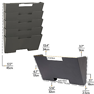 Wallniture Lisbon Metal Wall File Holder Organizer, 5-Tier File Folders Letter Size Magazine Holder and Office Decor, Gray