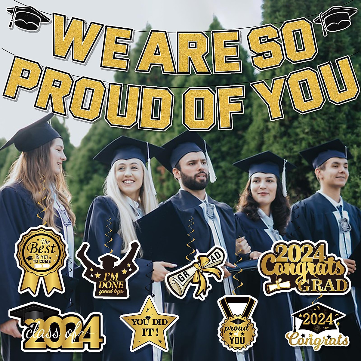 Graduation Party Decorations of 2024,Class Backdrop Banner,Graduation Party Decorations College Graduation Decorations Class of 2024 Party Supplies (Gold)