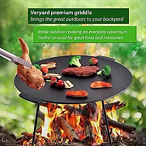 Veryard 18" Cast Iron Campfire Griddle, Round Iron Pan, Portable Grill with 3 Removable Legs for Outdoor BBQ Cooking, Grilling and Frying Outdoor Camping