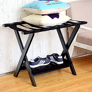 ELEdvb Luggage Rack Luggage Rack Hotel Room Foldable Solid Wood Suitcase Holder Luggage Rack Shelving Suitcase Backpack Black 80 45 60CM