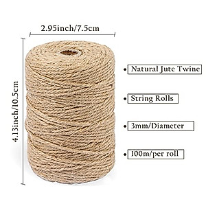 Handyman Crafts Natural Jute Twine Hemp Rope (1.5mm/2mm/3mm/6mm) Durable String for Handmde Crafts,Gardening Applications,Home Gardening,Cat Scratching Post,Gift Packaging. (3mm*328ft)