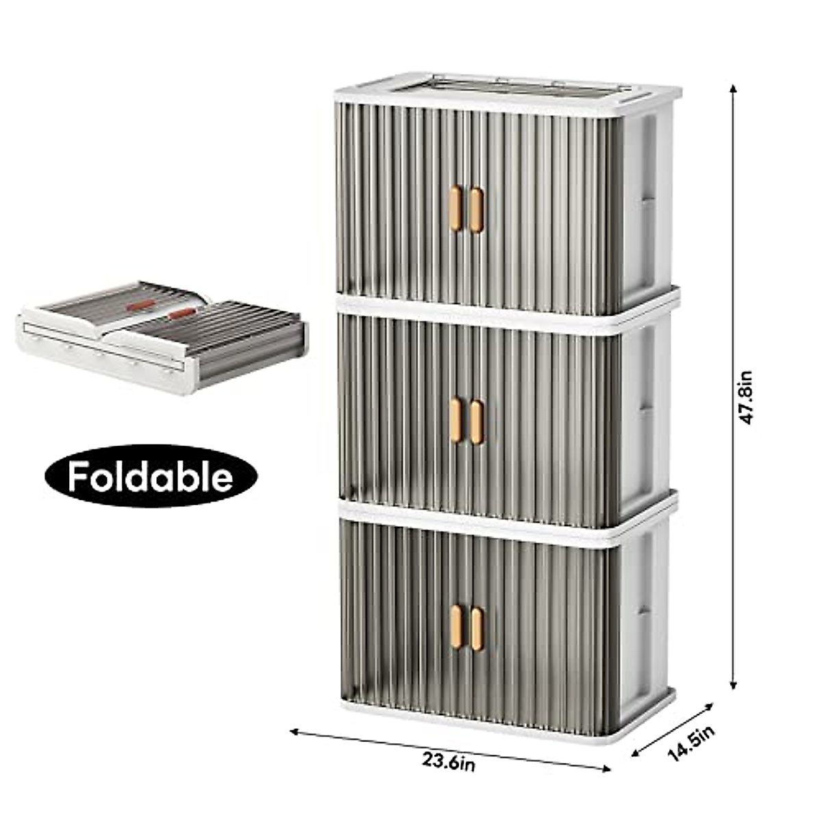 Folding Storage Bins with Lids - Collapsible Storage Bins with Wheels for Closet Organizers Large Capacity Stackable Storage Box for Home Organizing Clothes, Bedroom, Car Trunk, Dorm (60L - 3Pack, Grey)