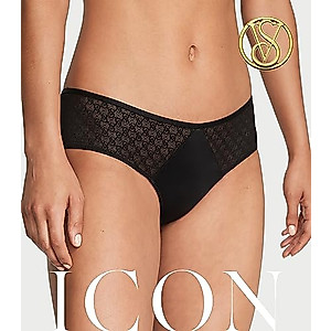 Victoria's Secret Icon T-Back Cheeky Panty, VS Monogram Lace, Hiphugger Underwear for Women, Very Sexy Collection, Black (M)