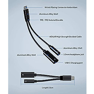 USB C to 3.5mm Headphone and Charger Adapter, 2 in 1 USB C to 3.5mm Headphone Jack Adapter Hi-Res DAC and Fast Charging Dongle Compatible with Google Pixel 5 4 3 XL, Galaxy S22/S22+/S21, Note 10/20