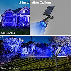 T-SUN Blue Solar Spot Lights Outdoor, LED Solar Landscape Spotlights Waterproof Auto Turn ON/Off Solar Lights Adjustable Solar Garde Lights for Tree, Patio, Yard, Driveway, Pool Area(Blue-2 Pack)