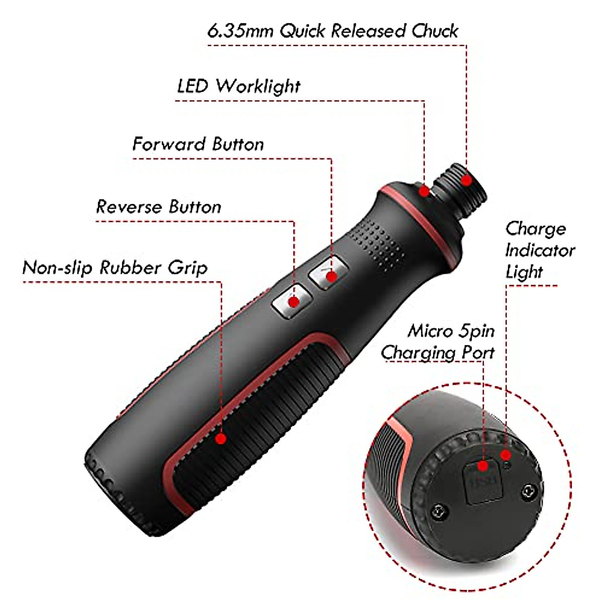 Electric Screwdriver Set, Compact Cordless Power Screwdriver Drill Set 3.6V, Rechargeable LED Work Light with Replaceable Battery Includes 40 Bits | 1 Flexible Drill Bit Extension | 1 Extention Holder