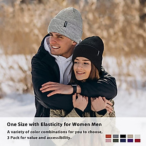 MSDC Beanies Women 3 Pack, Winter Hats for Women Men Fleece Lined Knit Warm Thermal for Cold Weather, Beanie for Women Fashionable Skull Cap(Gray+White+Pink)