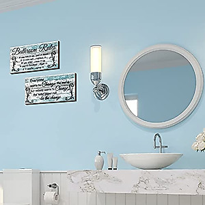2 Pieces Wall Decor , Bathroom Rules Flower Wall Art, Funny Ocean Beach Farmhouse Toilet Rustic Wooden Signs (Chic Style)