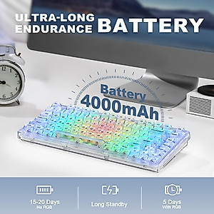 YUNZII X75 PRO 82 Key Wireless Hot Swappable Mechanical Gaming Keyboard with Transparent Keycaps,BT5.0/2.4G/USB-C, Gasket Mount Keyboard,for Windows/Mac (Kailh Jellyfish Switch, Wireless-White)