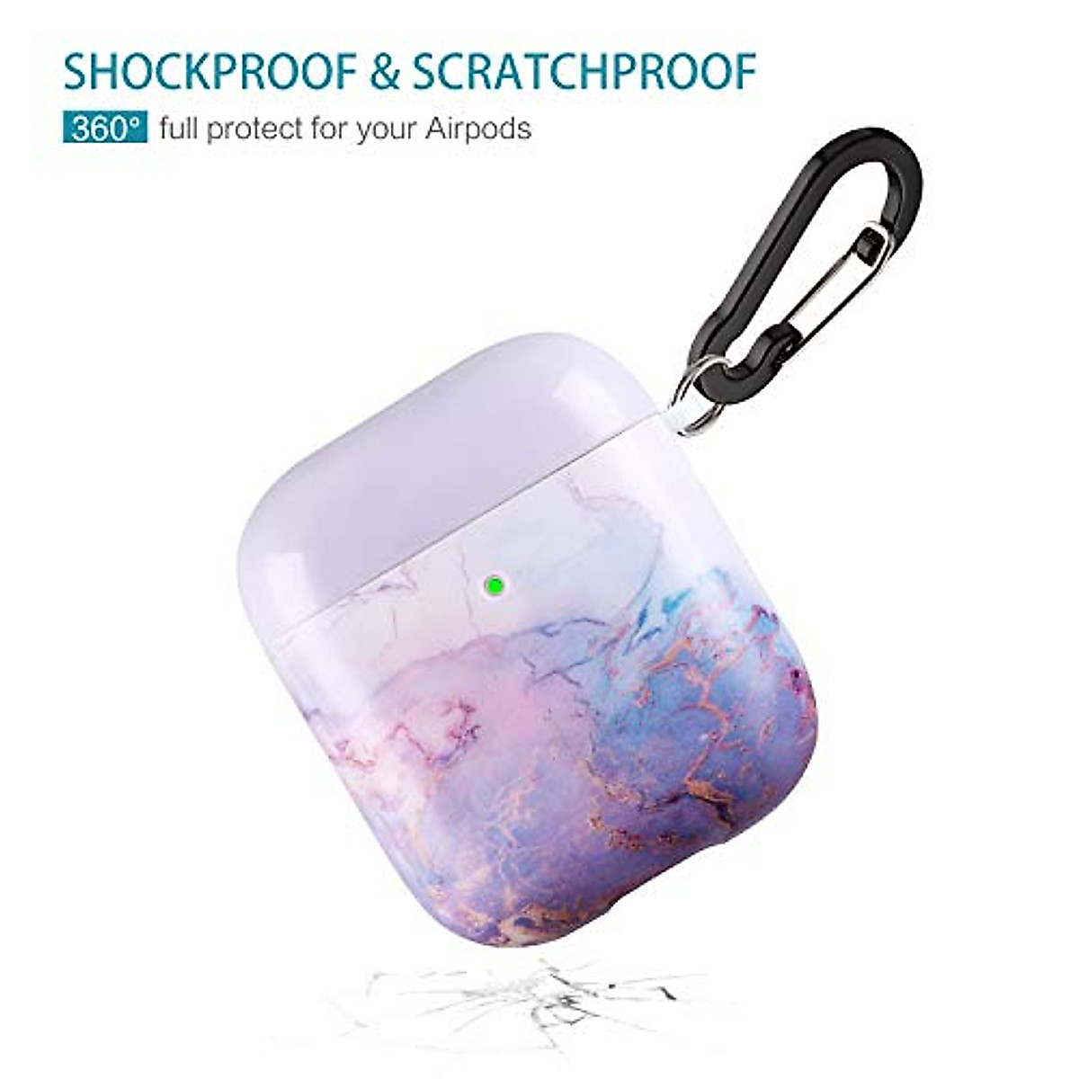 Airpods Case, Vimorco Portable Shockproof Hard Protective Case 5 in 1 Protective Cover Accessories for Airpods 1&2 Charging Case (Purple Marble)