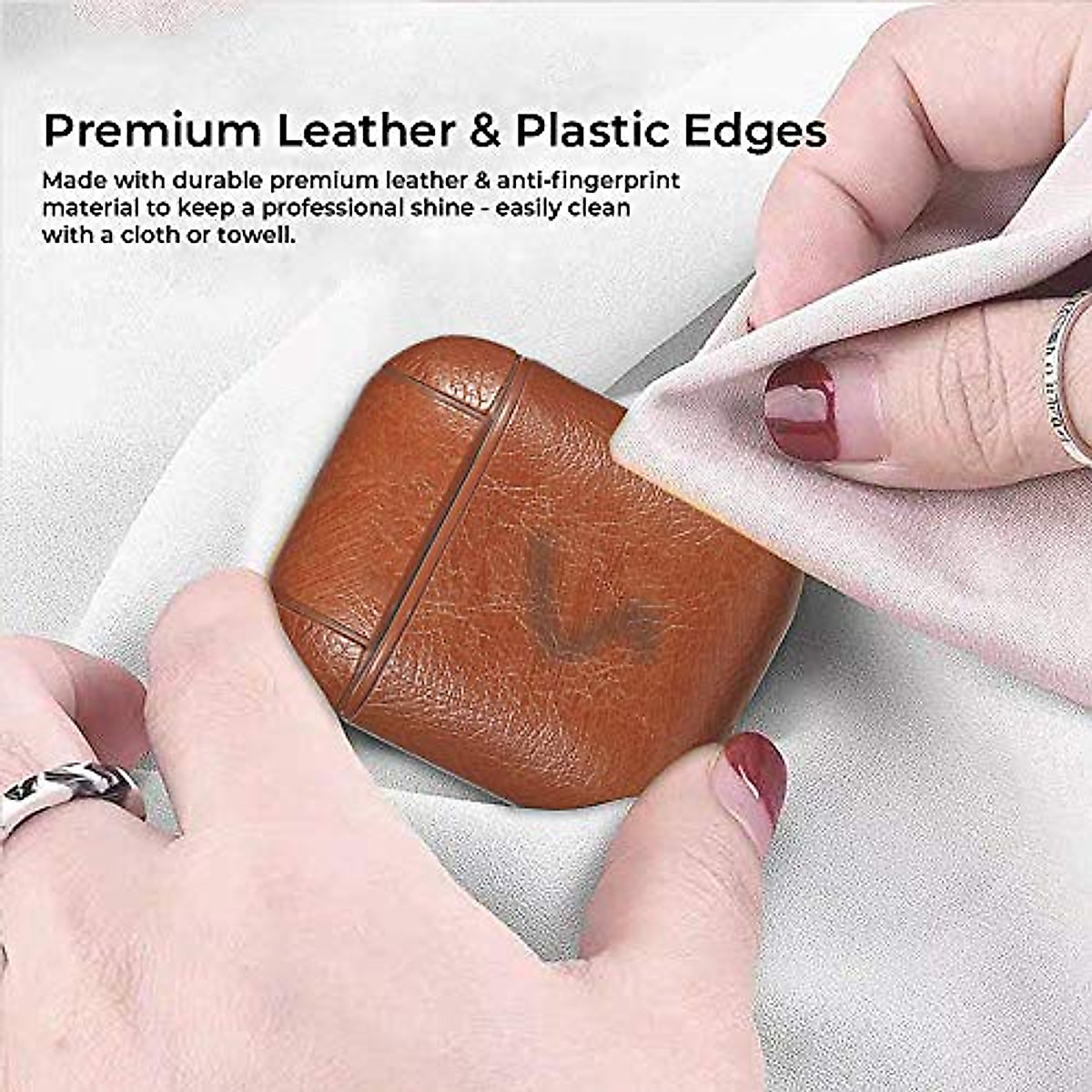 CoreLife Leather AirPods Case Cover with Keychain Clip, Protective Hard Vegan Leather Cover for Apple AirPods 1 & 2 Charging Case (Red)