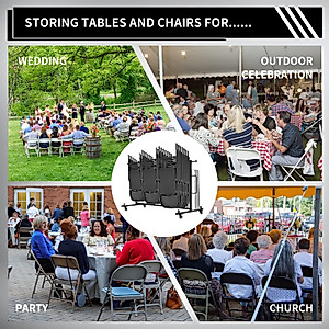 Folding Table and Chair Cart, Folding Chair and Table Storage Rack with 400LBS Capacity for 42 Folding Chairs Heavy Metal Folding Chair Dolly Holder Rack with Rubber Locking Wheels,Straps and Cover