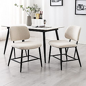 JIRAIN Mid Century Modern Upholstered Dining Chairs, Modern Boucle Fabric Accent Chairs Sherpa Chairs with Metal Legs for Living Room Farmhouse, Set of 2, Black