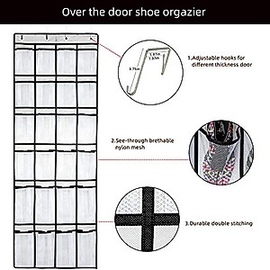 SAVERHO Over The Door Shoe Organizer, Hanging Shoe Organizer with 24 Mesh Large Pockets Door Shoe Rack Organizer for Men Women Kids Hanging Shoe Storage Bag.(White)