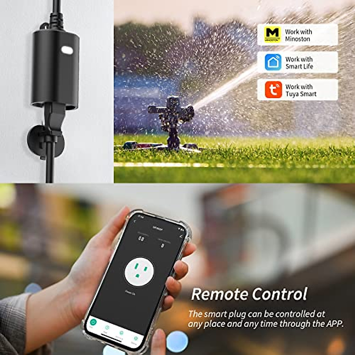 Minoston Smart Plug, Energy Monitoring Smart Plug Power Monitor WiFi, Work with Alexa, Outdoor IP65 Waterproof Plugs Outlet Work with Smart Life, 15A, 2.4Ghz WiFi Only (MP22WP)