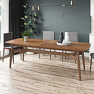 Limari Home Margit Collection Modern Style Beveled-Edge Walnut Finished Ash Veneer Top 8 Persons Rectangular Dining Table with Solid Wood Legs and Base, Brown