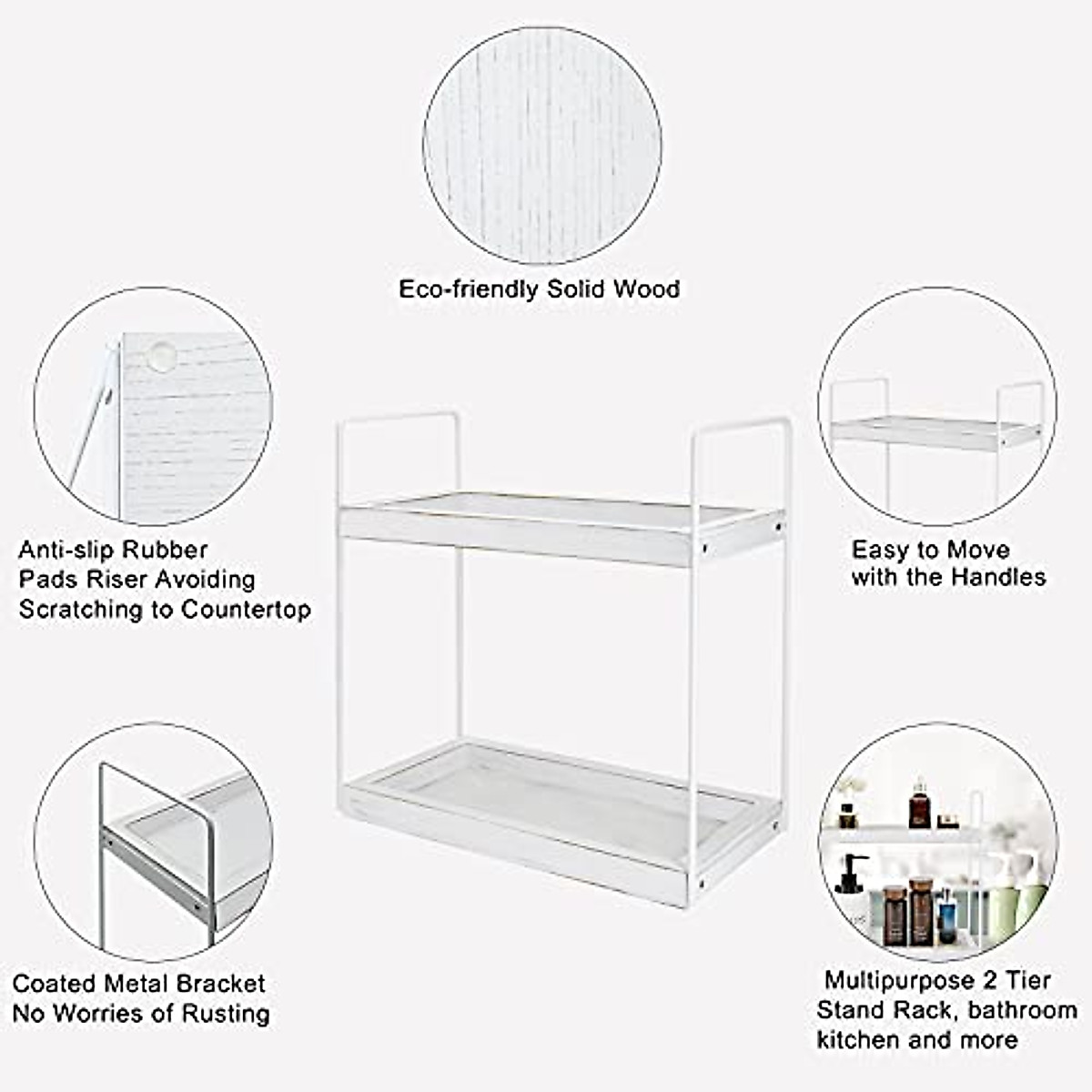 2 Tier Bathroom Countertop Organizer, Counter Standing Rack Cosmetic Holder, Countertop Storage Shelf Cosmetic Organizer Holder, Detachable Kitchen Spice Rack Wire Basket Storage Counter Shelf